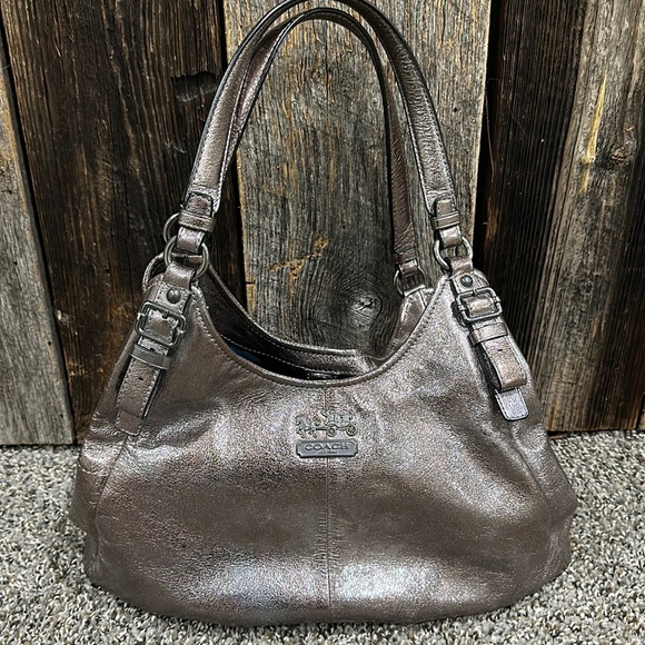 Coach | Bags | Coach Metallic Gunmetal Purse Pocketbook Excellent ...